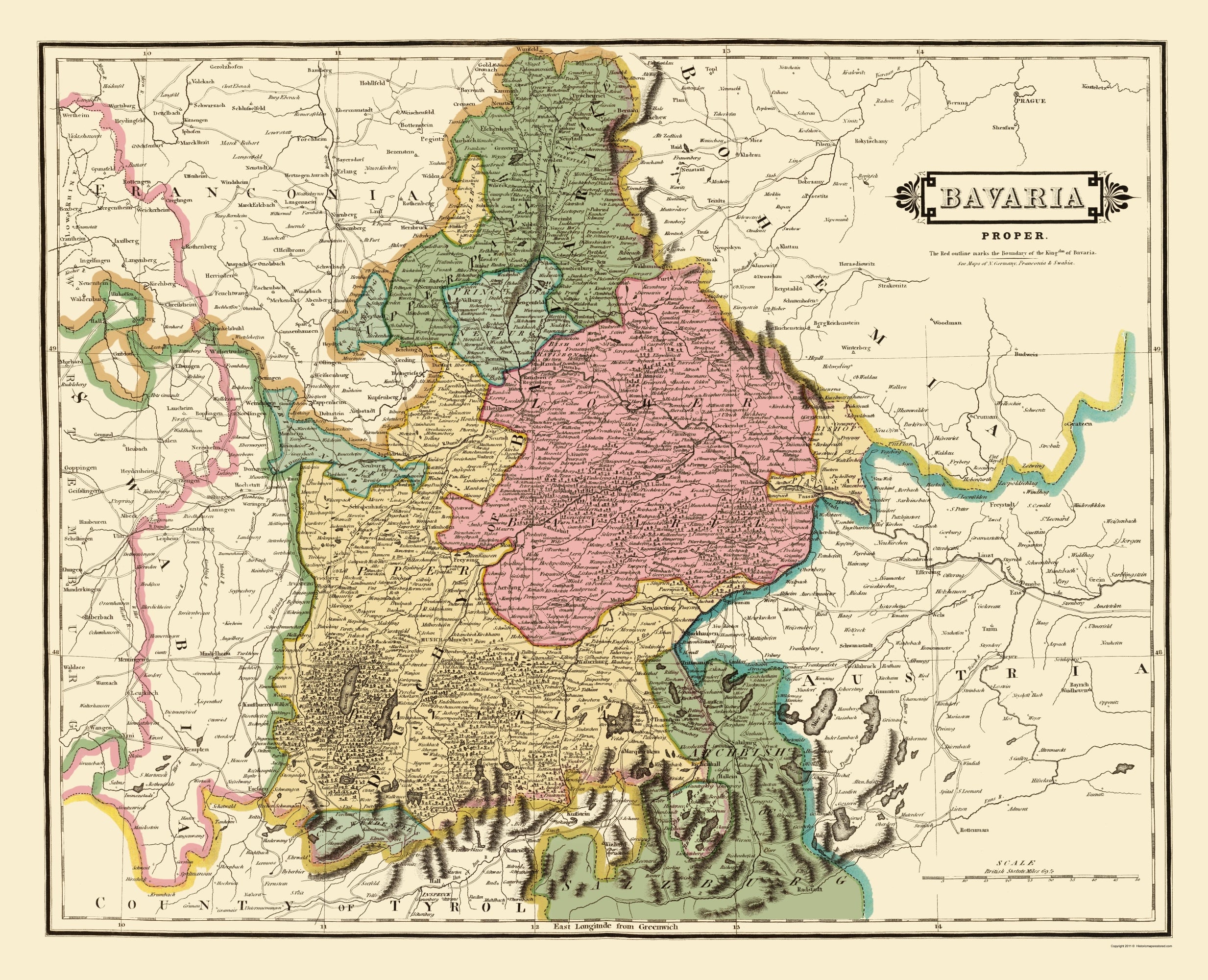 Historic Map Bavaria Germany Hamilton 1831 23 X 28 36 Vintage historic-map-bavaria-germany-hamilton-1831-23-x-28-36-vintage