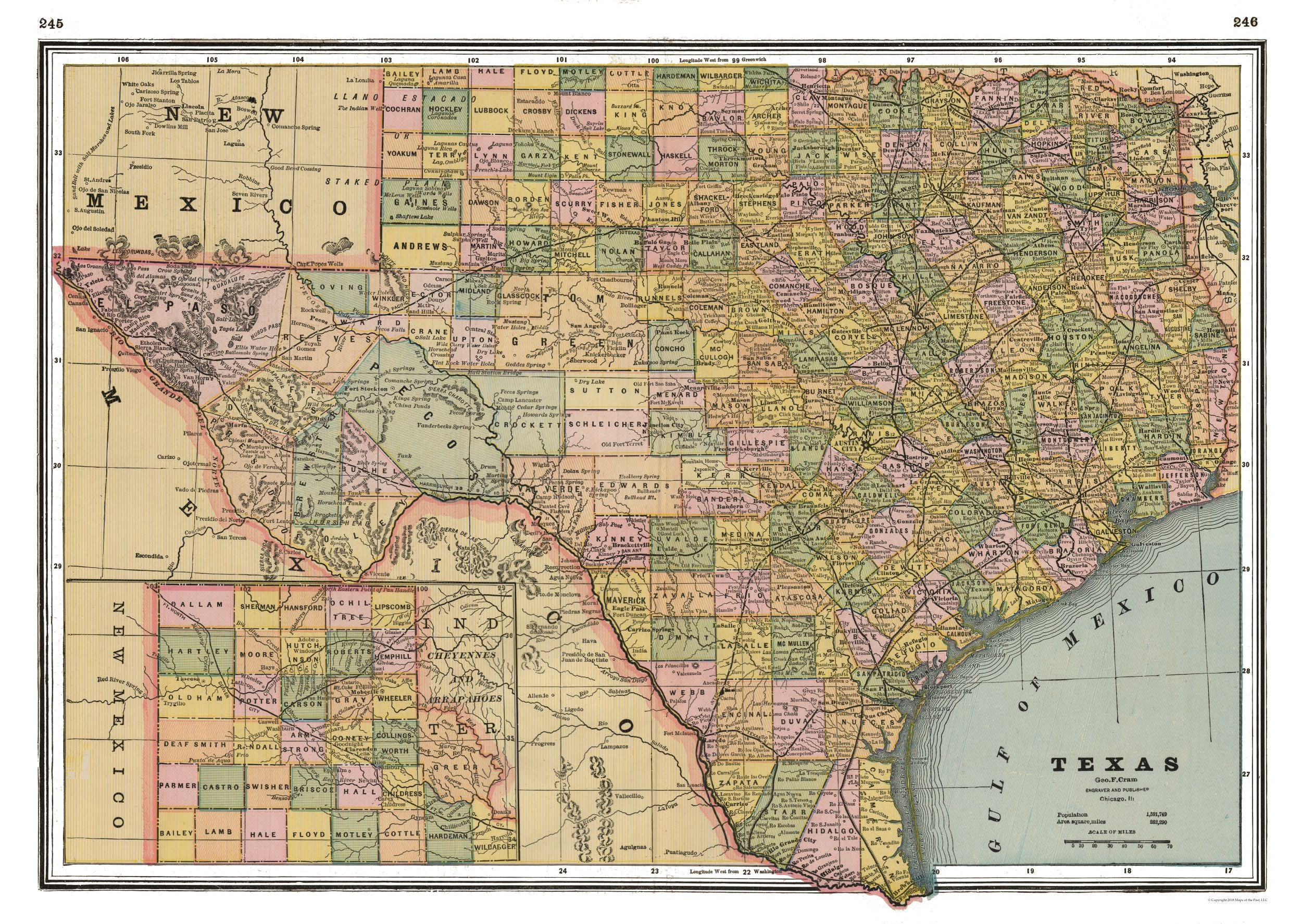 Historic State Map - Texas - Johnson 1888 - 32.42 x 23 - Vintage Wall ...