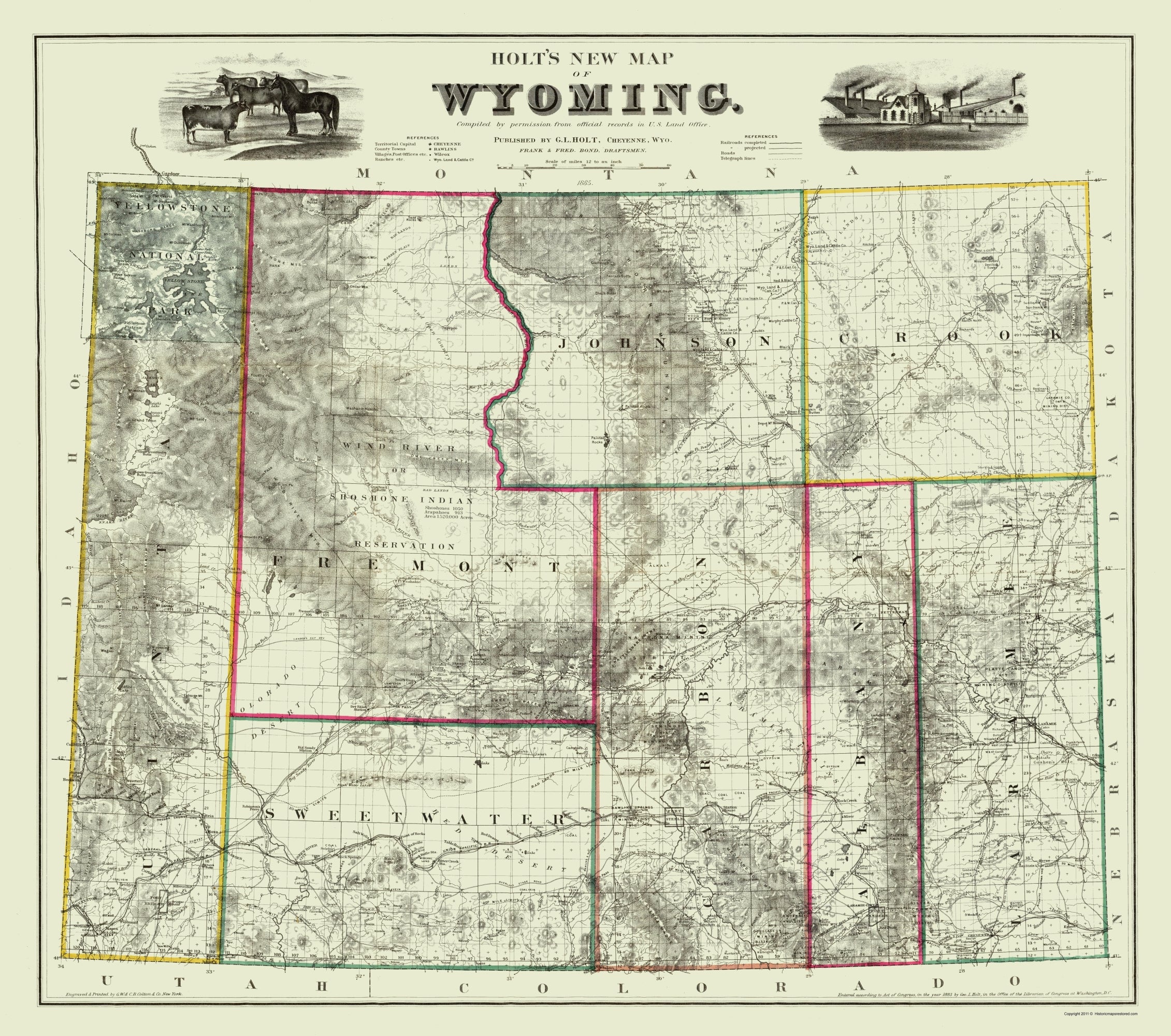 Historic State Map - Wyoming - Holt 1883 - 23 x 26.00 - Vintage Wall A ...