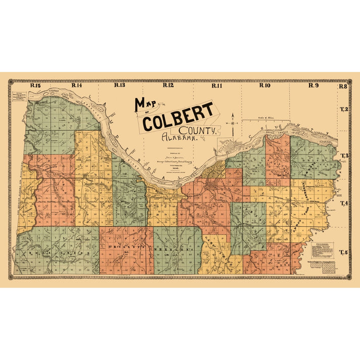 Historic County Map - Colbert County Alabama - Bacon 1896 - Vintage Wa ...