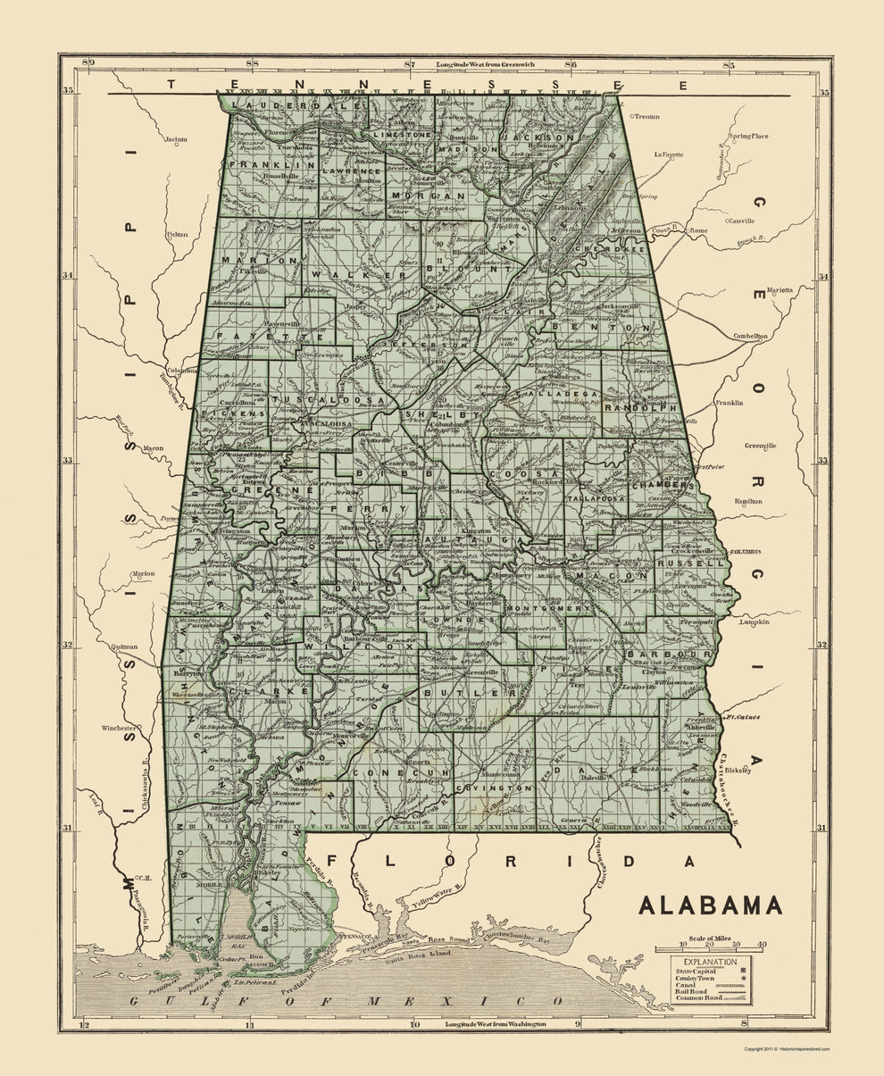 Historic State Map - Alabama - Morse 1845 - Vintage Wall Art – Maps of ...