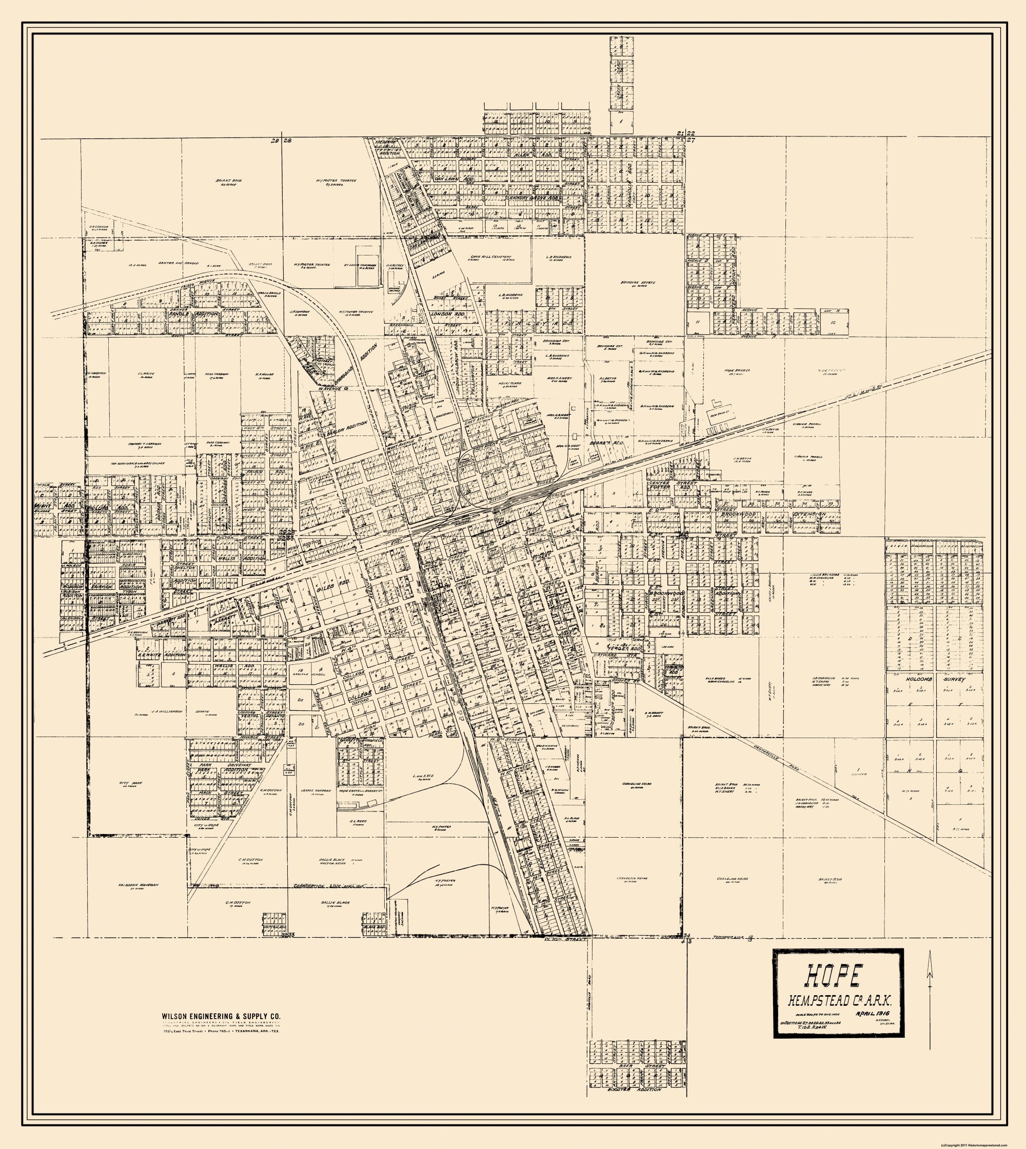 Historic City Map - Hope Arkansas - Knobel 1916 - 23 x 25.75 - Vintage ...