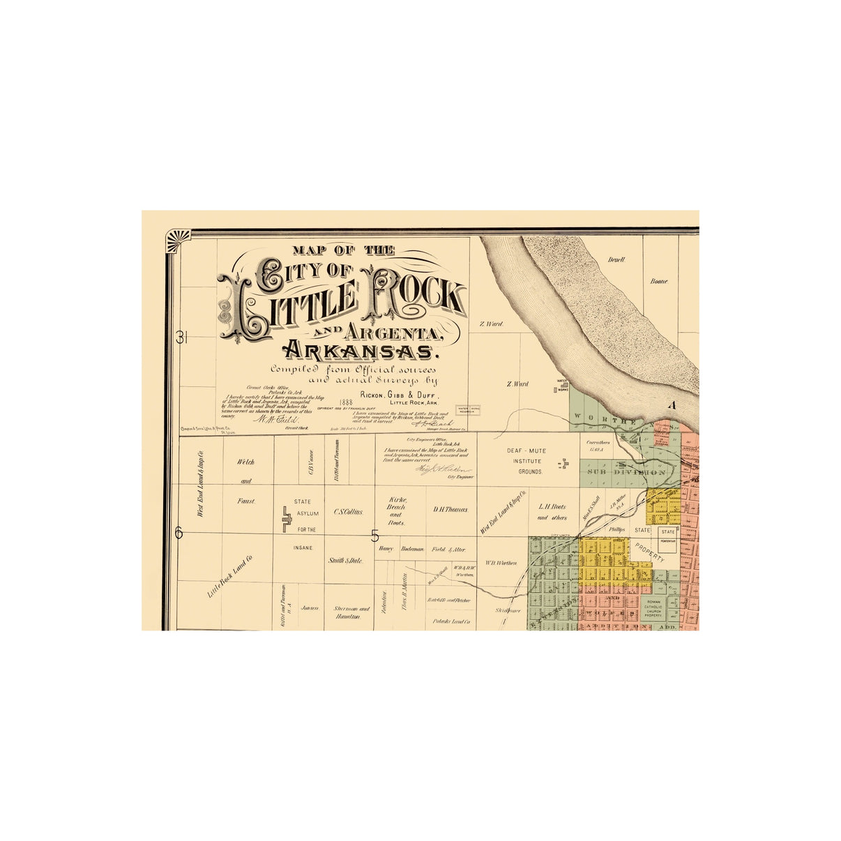 Historic City Map - Little Rock Arkansas - Rickon 1888 - Vintage Wall ...