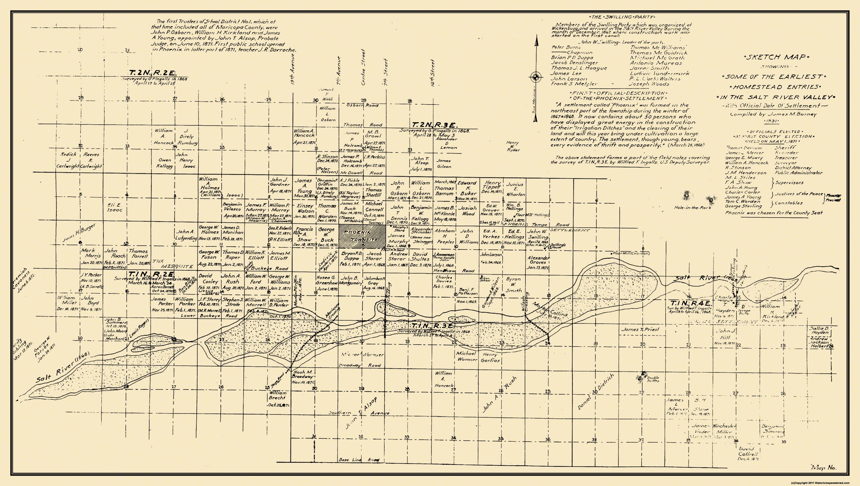 Historic City Map - Phoenix Arizona - Borney 1867 - 40.63 x 23 - Vinta ...