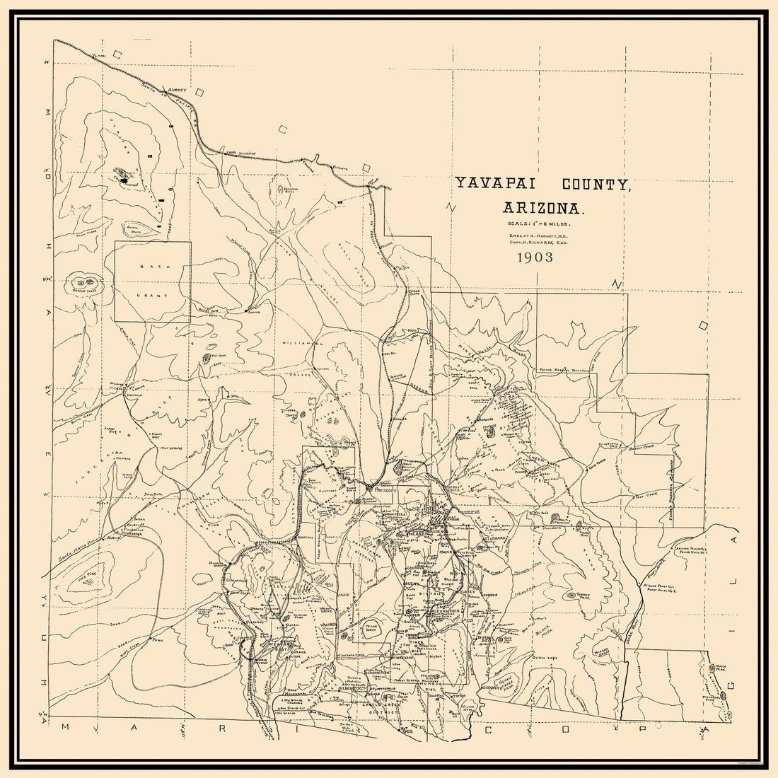 Historic County Map - Yavapai County Arizona - Haggott 1903 - Vintage ...