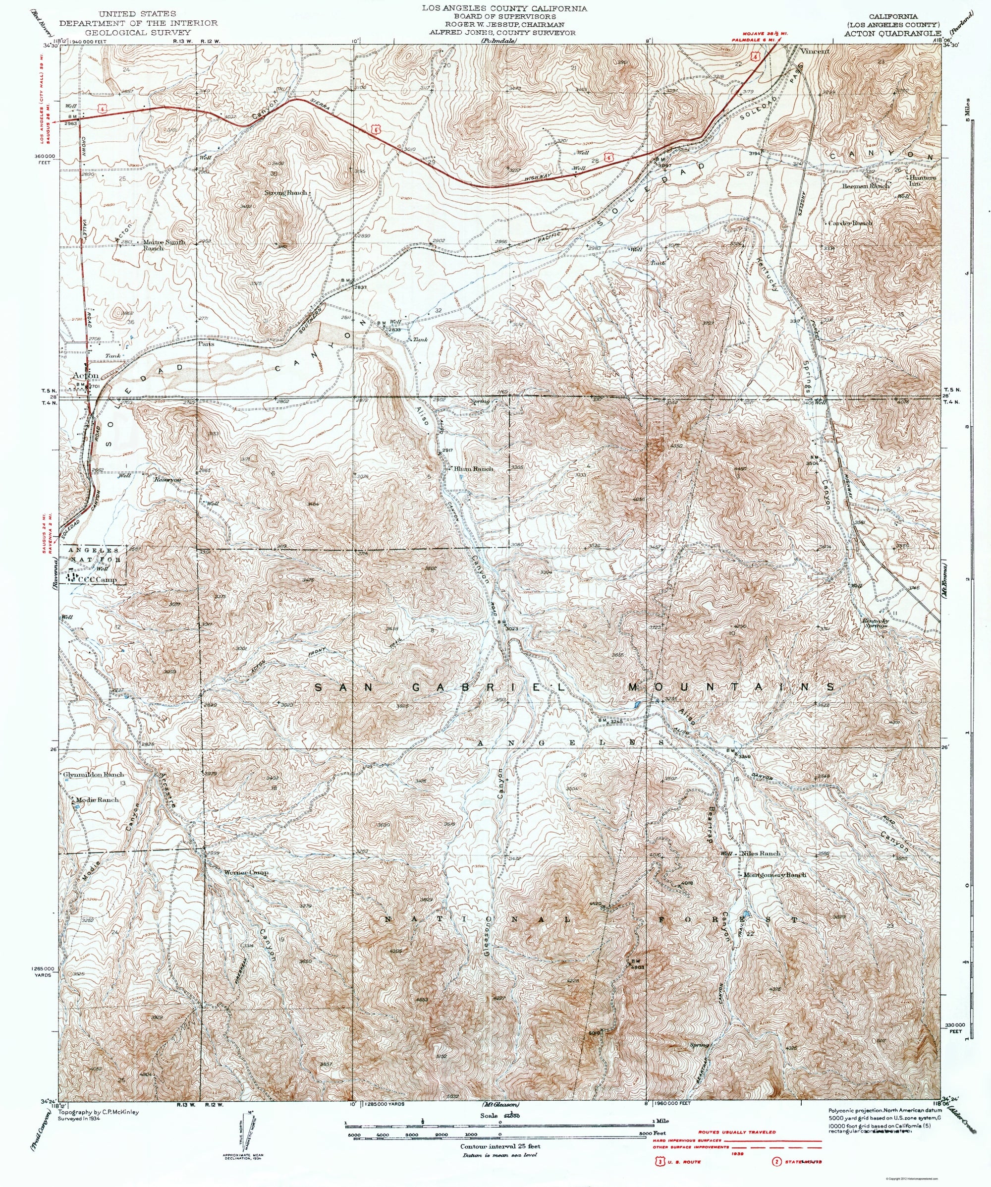 Topographical Map - Acton California Quad - USGS 1939 - 23 x 27.55 - V ...