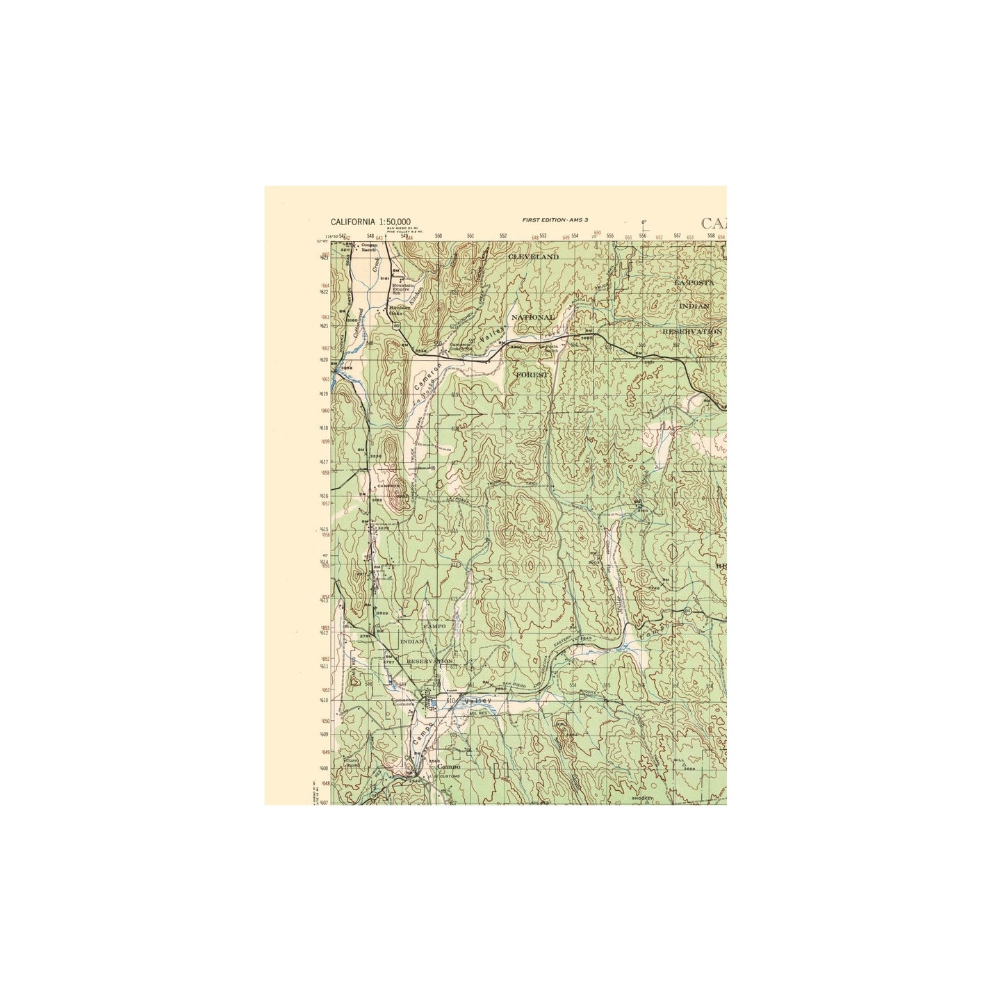 Topographical Map - Campo Sheet - US Army 1942 - 23 x 30.82 - Vintage ...
