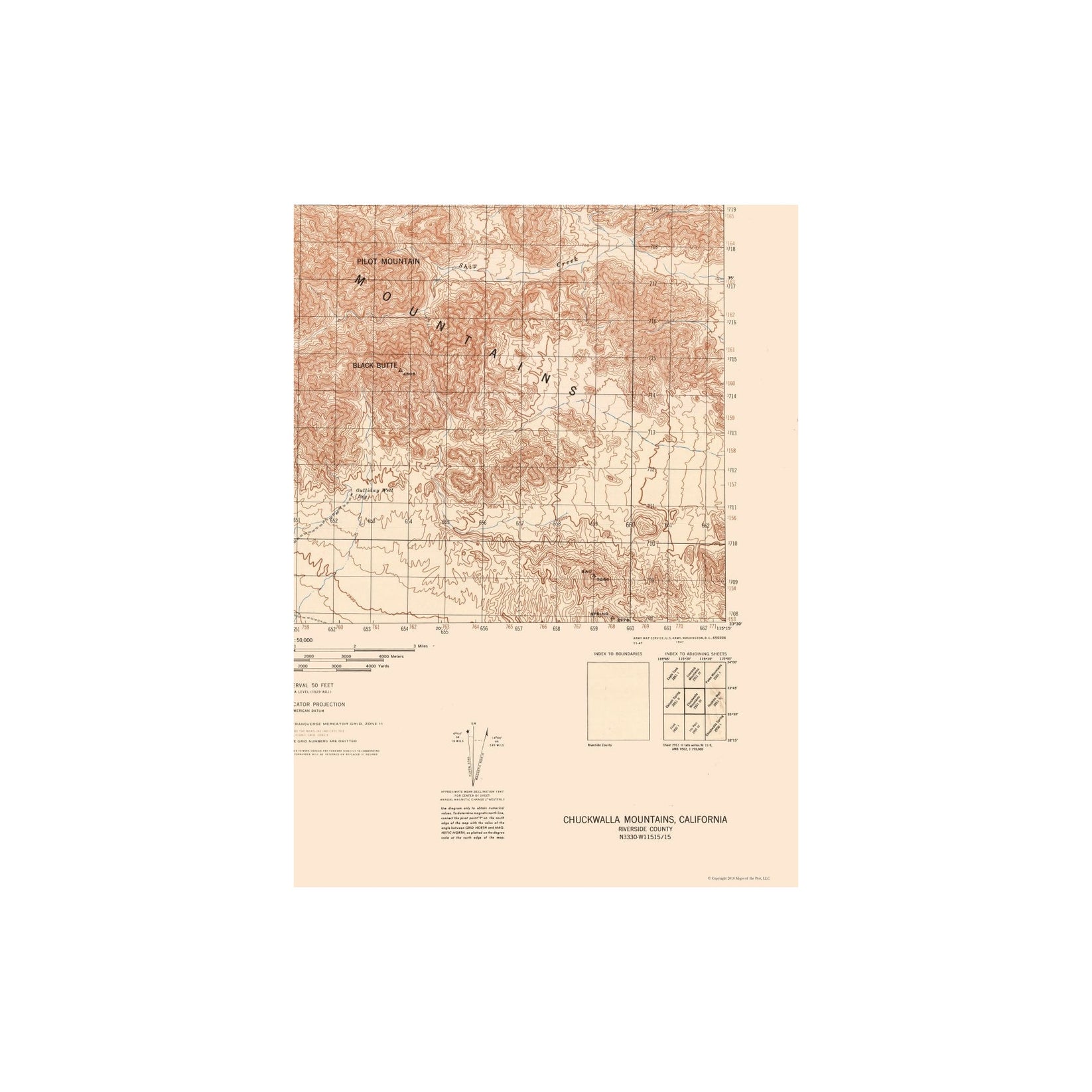 Topographical Map - Chuckwalla Mountains Sheet - US Army 1944 - 23 x 3 ...