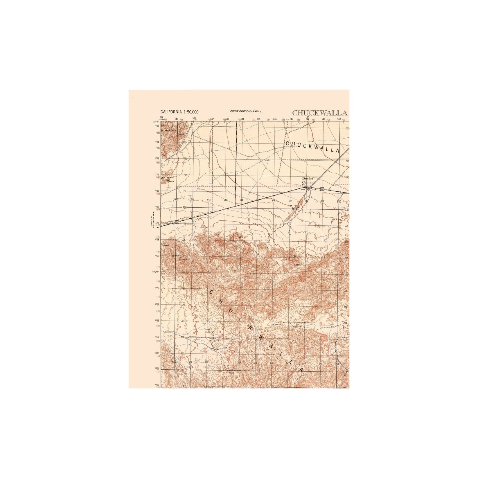 Topographical Map - Chuckwalla Mountains Sheet - US Army 1944 - 23 x 3 ...