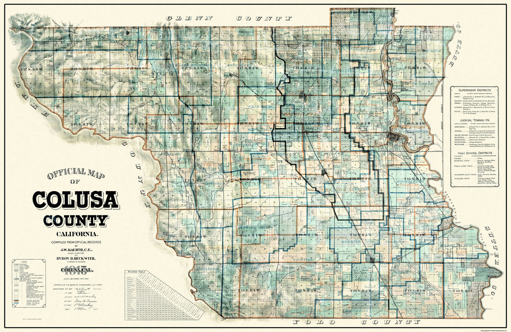 Historic County Map - Colusa County California - Kaerth 1915 - Vintage ...