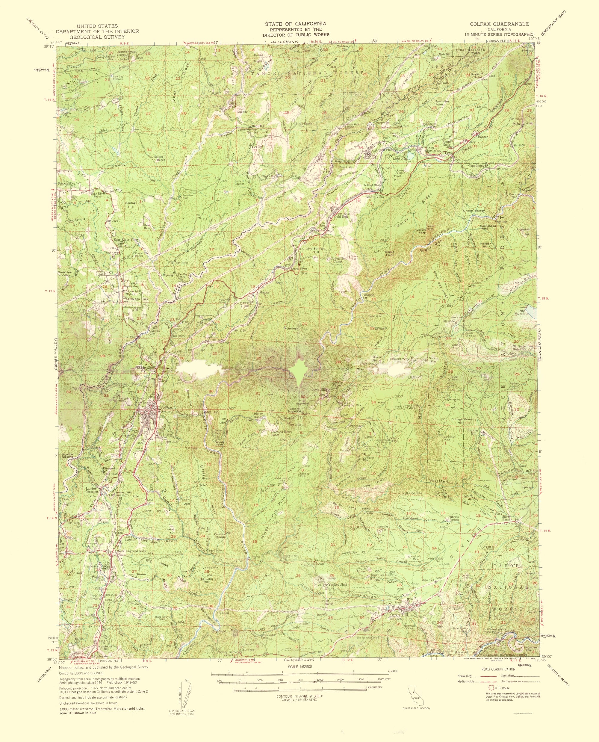Topographical Map - Colfax California Quad - USGS 1961 - 23 x 28.49 ...