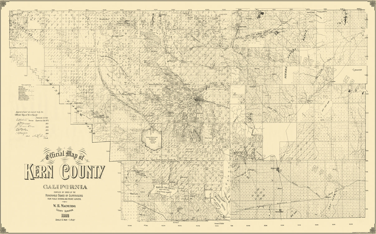 Historic County Map - Kern County California - Macmurdo 1892 - Vintage ...