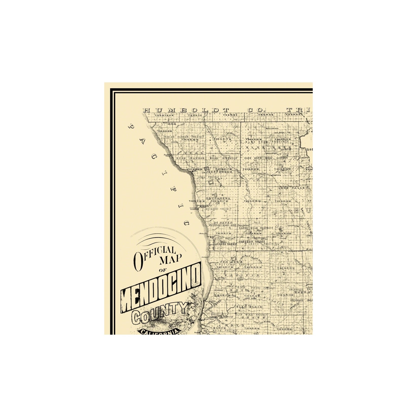 Historic County Map - Mendocino County California - Rice 1890 - 23 x 2 ...