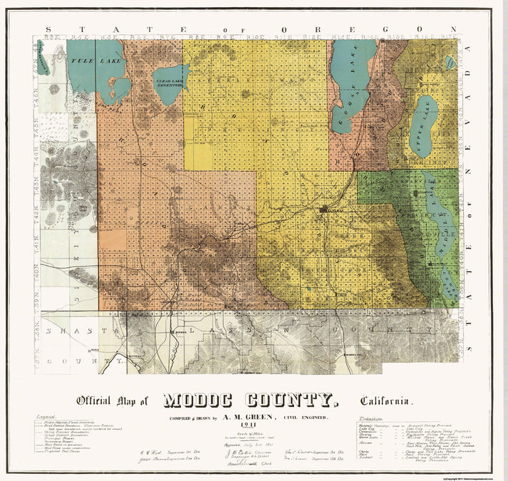 Historic County Map - Modoc County California - Green 1911 - Vintage W ...