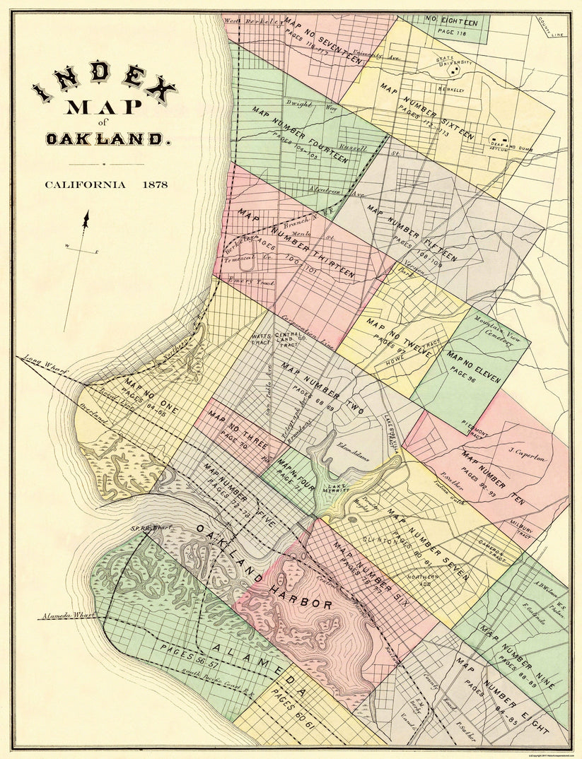 Historic City Map - Oakland Index California - Thompson 1878 - Vintage ...