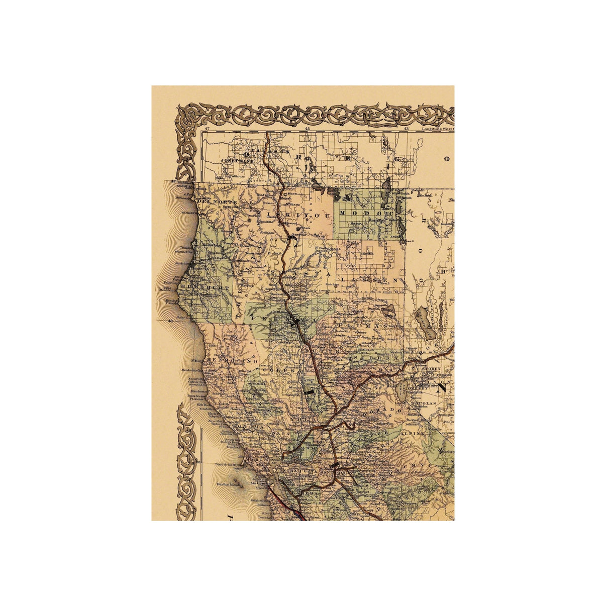 Railroad Map - Southern Pacific Railroad - 1876 - 23 x 33.06 - Vintage ...