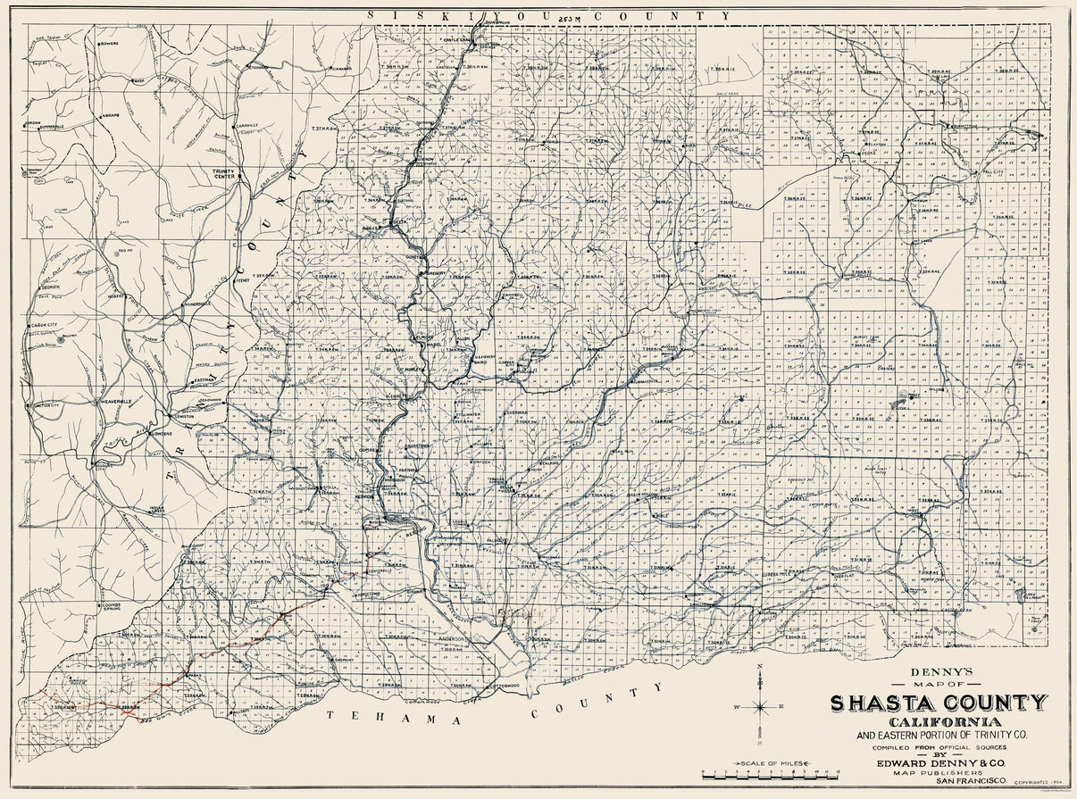 Historic County Map - Shasta County California - Denny 1904 - Vintage ...