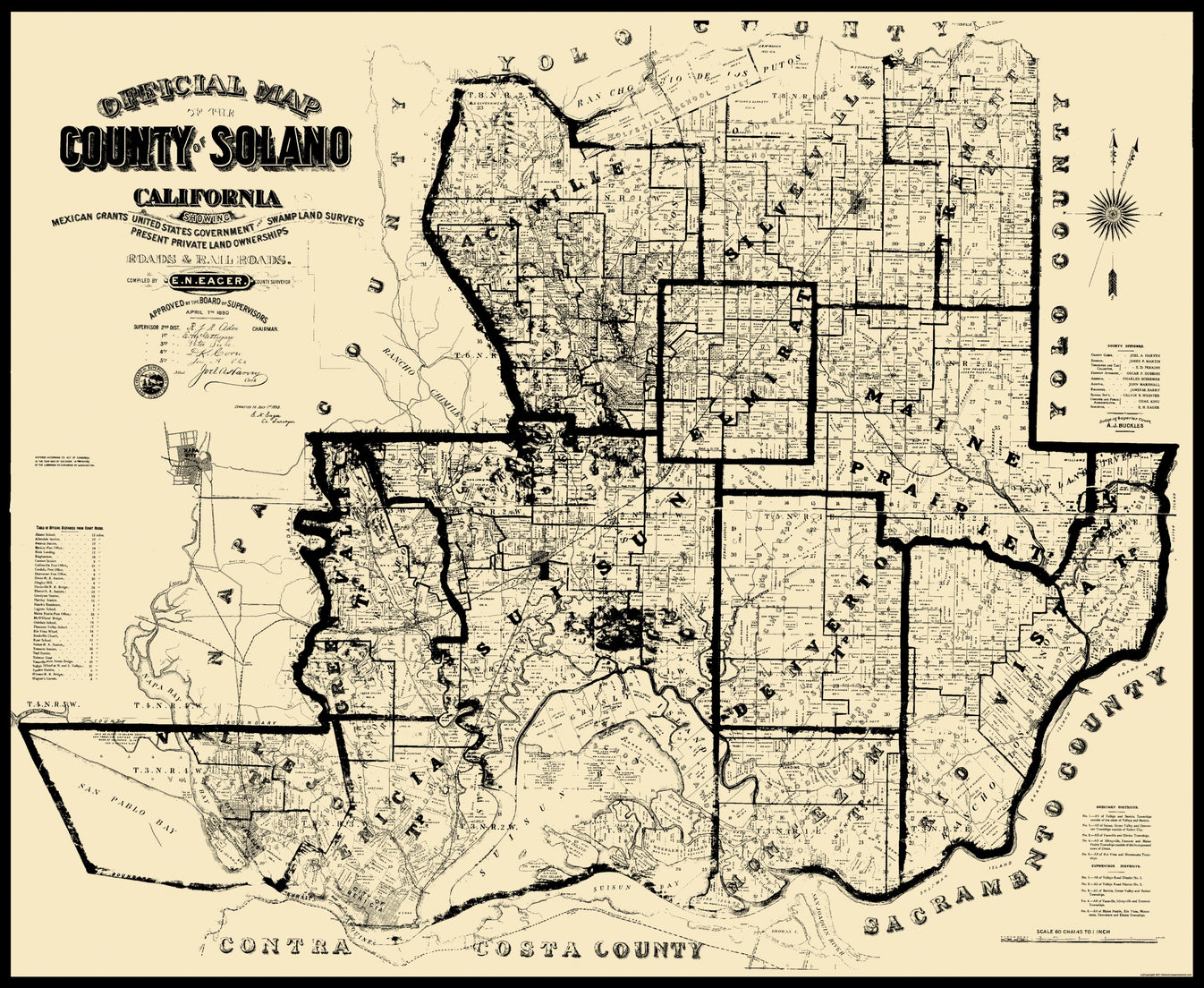 Historic County Map - Solano County California - Eager 1890 - Vintage ...