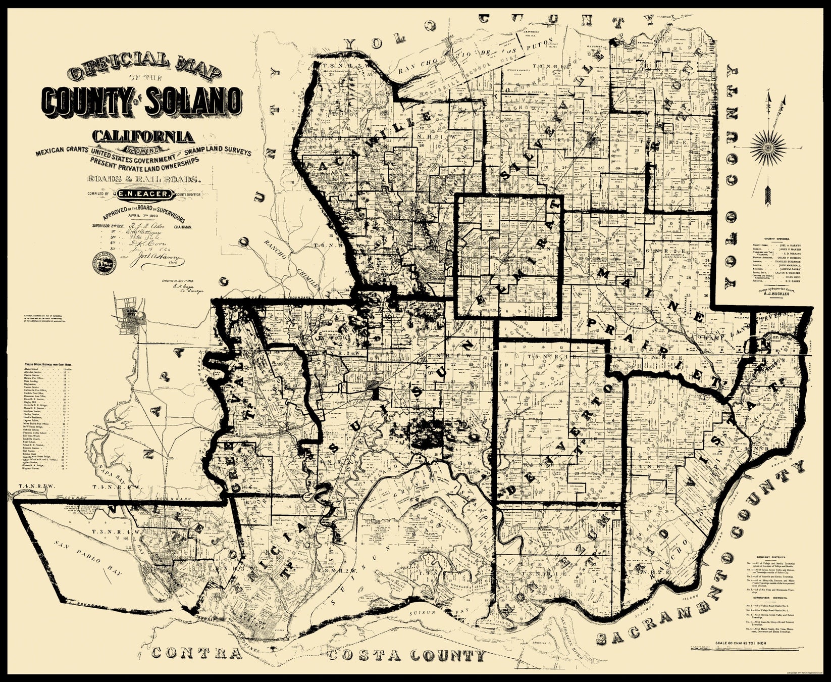 Historic County Map - Solano County California - Eager 1890 - Vintage ...