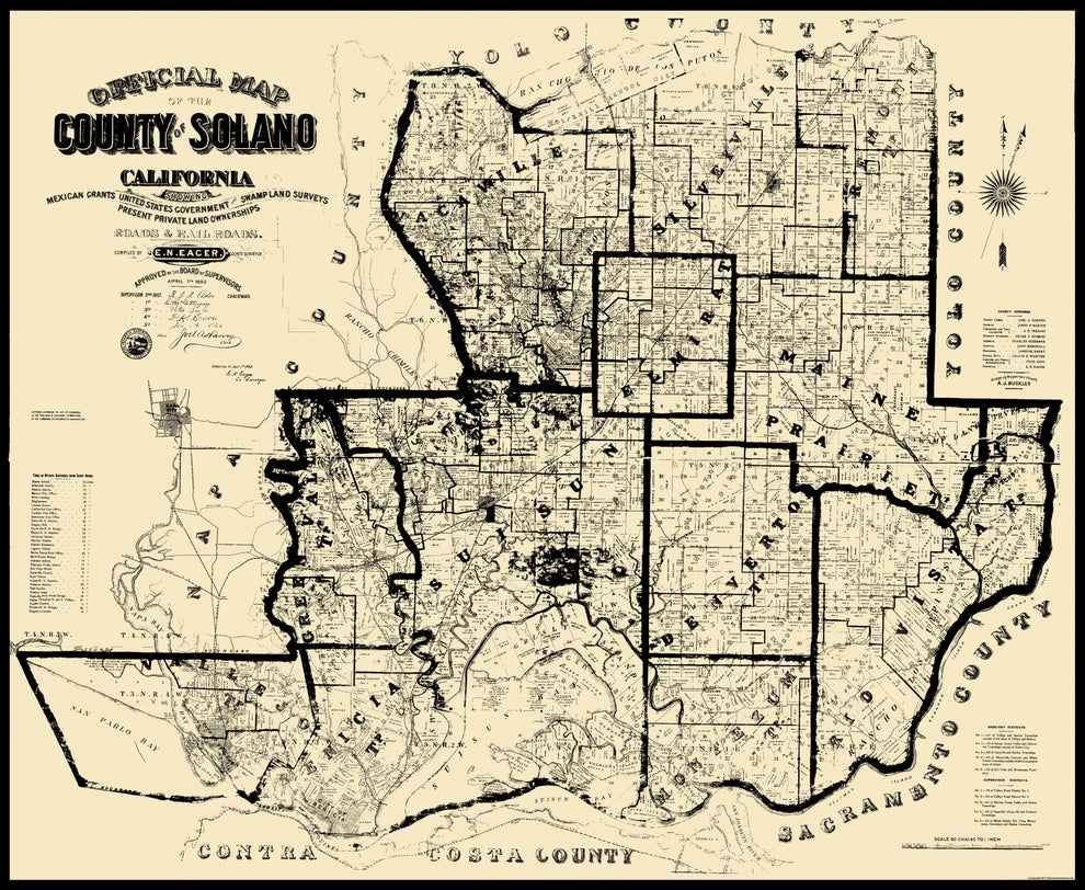 Historic County Map - Solano County California - Eager 1890 - Vintage ...