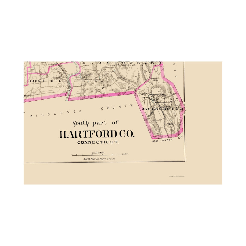 Historic County Map - Hartford County South Connecticut - Hurd 1893 ...