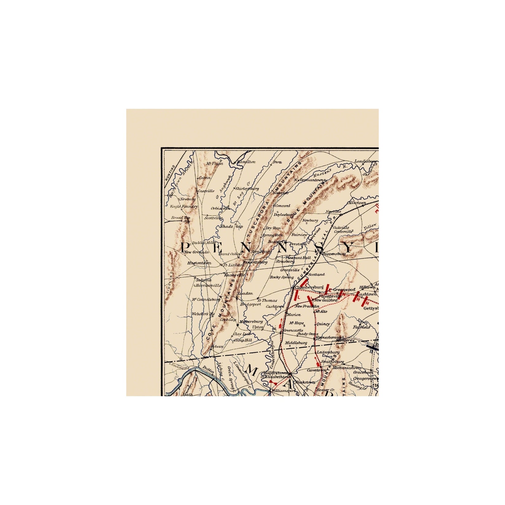 Historical Civil War Map - Gettysburg Pennsylvania Calvary Positions ...