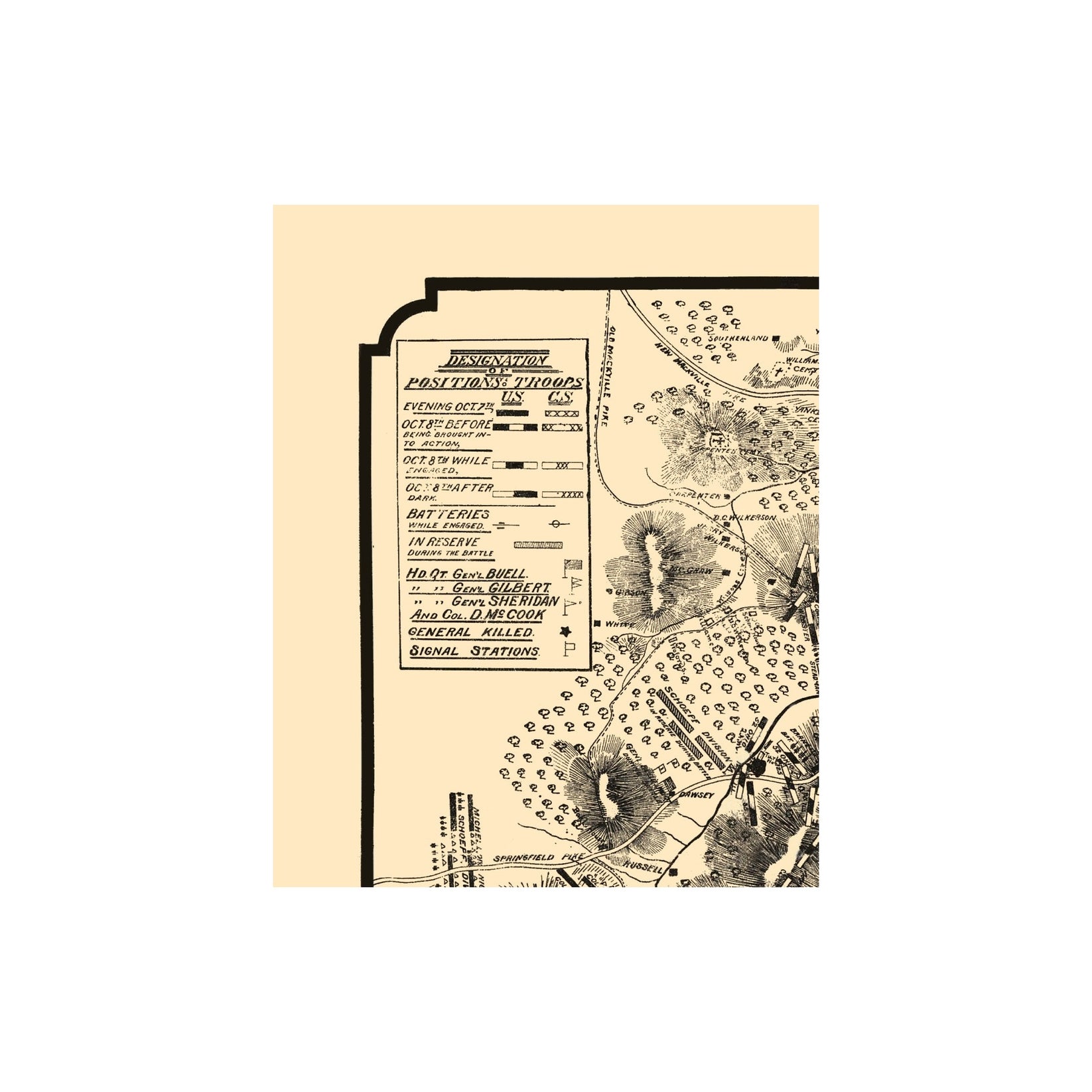 Historical Civil War Map - Perryville Kentucky Battlefield - Work 1882 ...