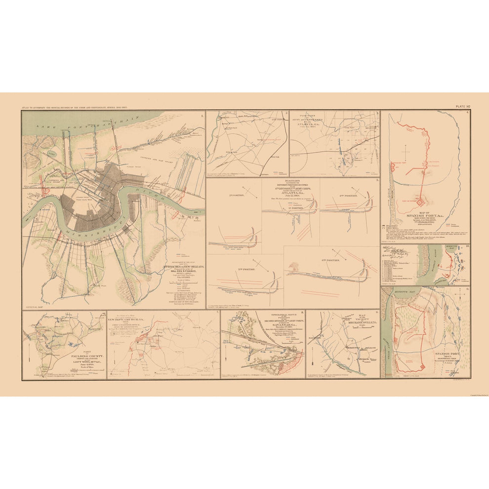 Historical Civil War Map - United States Southern Approaches Forts - B ...