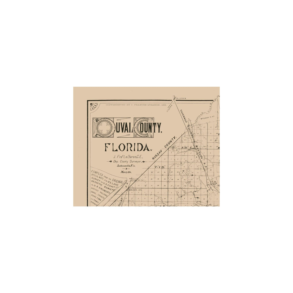 Historic County Map - Duval County Florida - Le Baron 1884 - 28.15 x 2 ...