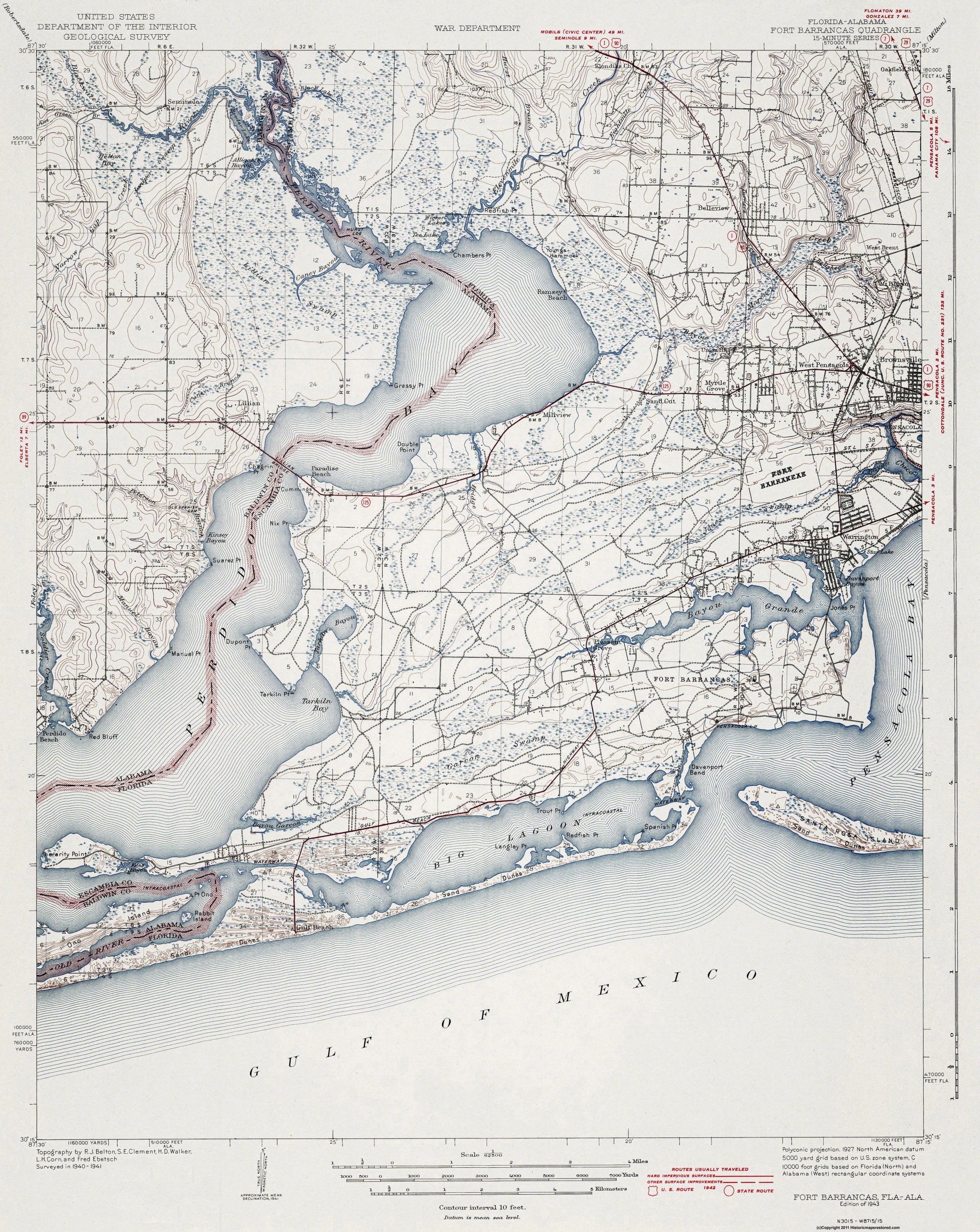 Topographical Map - Florida Alabama Fort Barrancas Quad - USGS 1943 ...