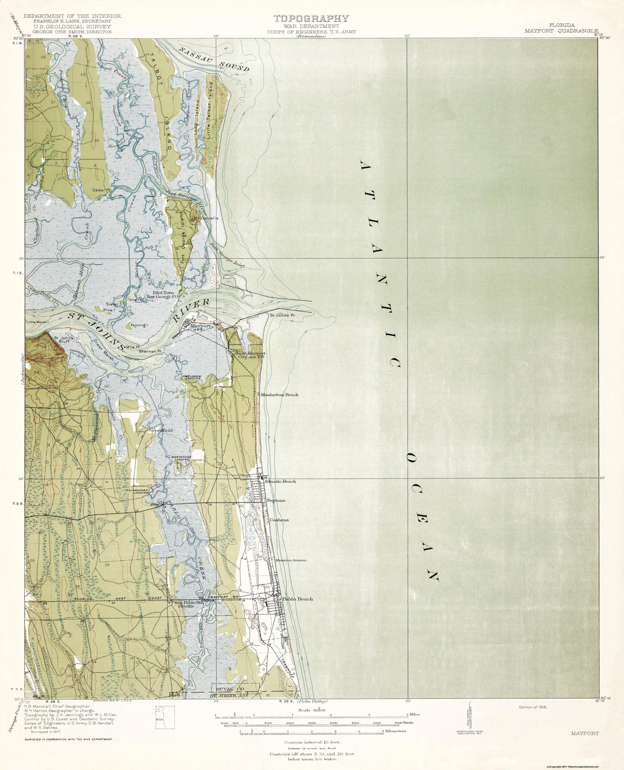 Topographical Map - Mayport Florida Quad - USGS 1918 - 23 x 28.35 - Vi ...