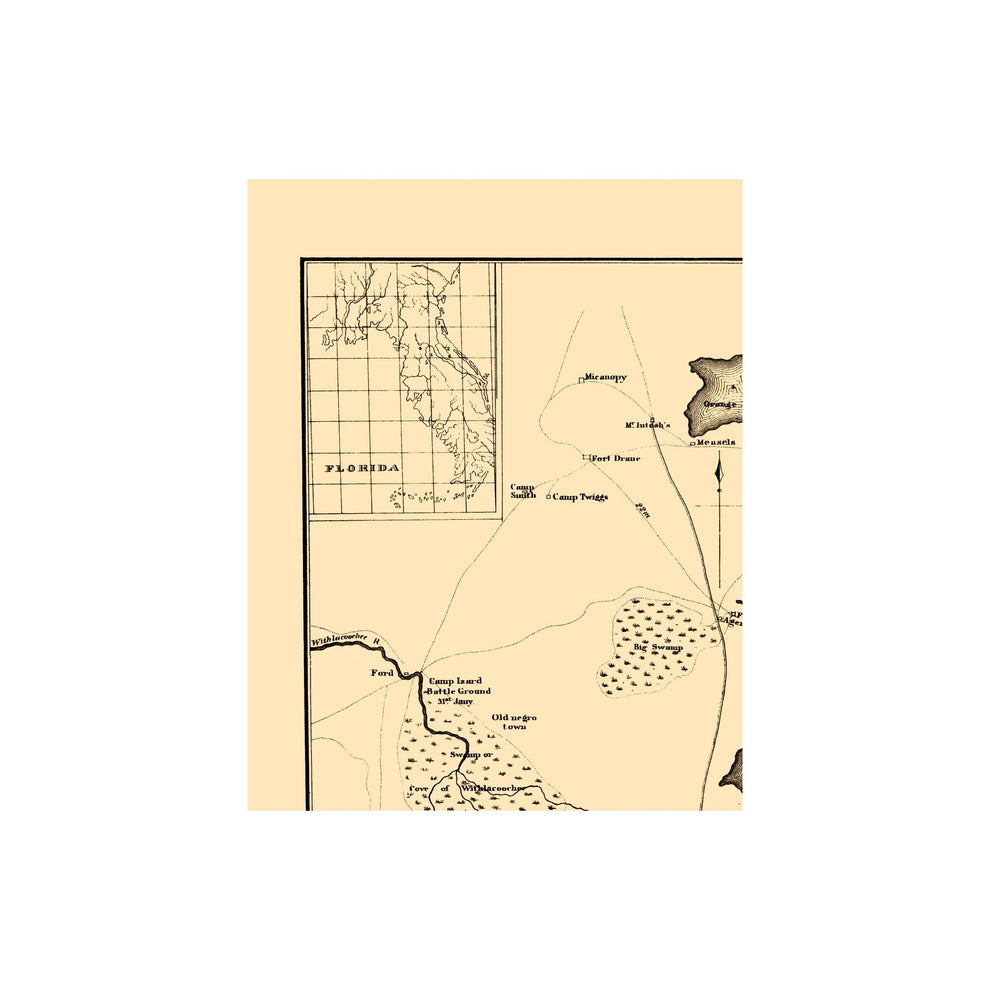 Historic War Map - Florida Seminole Wars- Florida East Coast 1836 - 23 ...