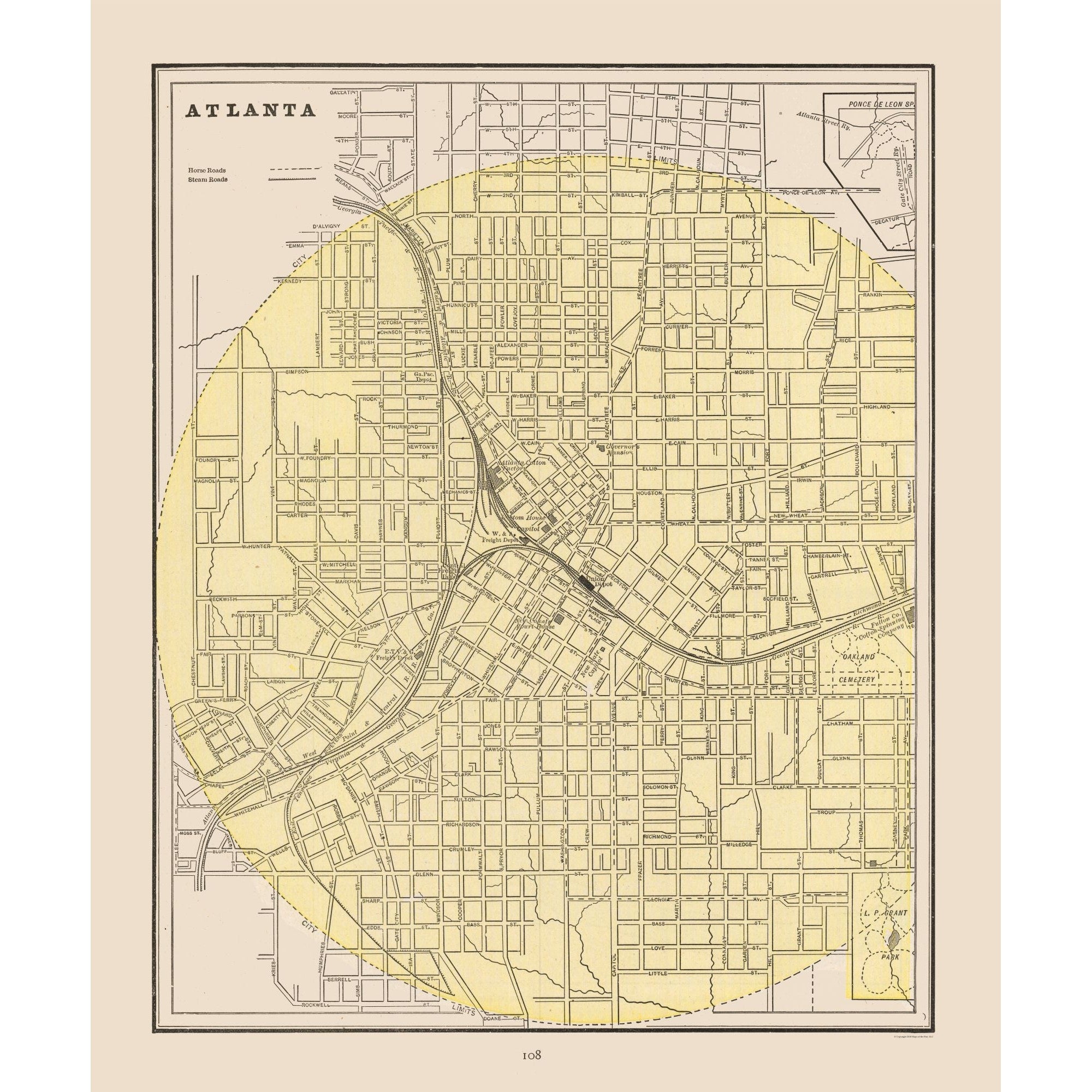 Historic City Map - Atlanta Georgia - Cram 1892 - 23 x 27.60 - Vintage ...