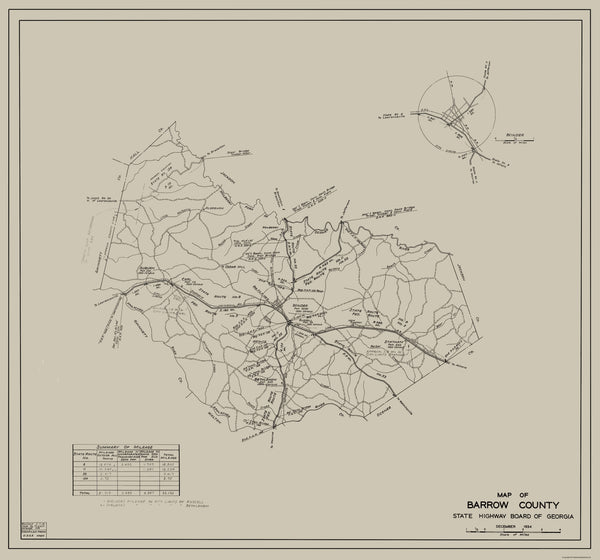 Historic County Map - Barrow County Georgia - Highway Board 1934 - Vin ...