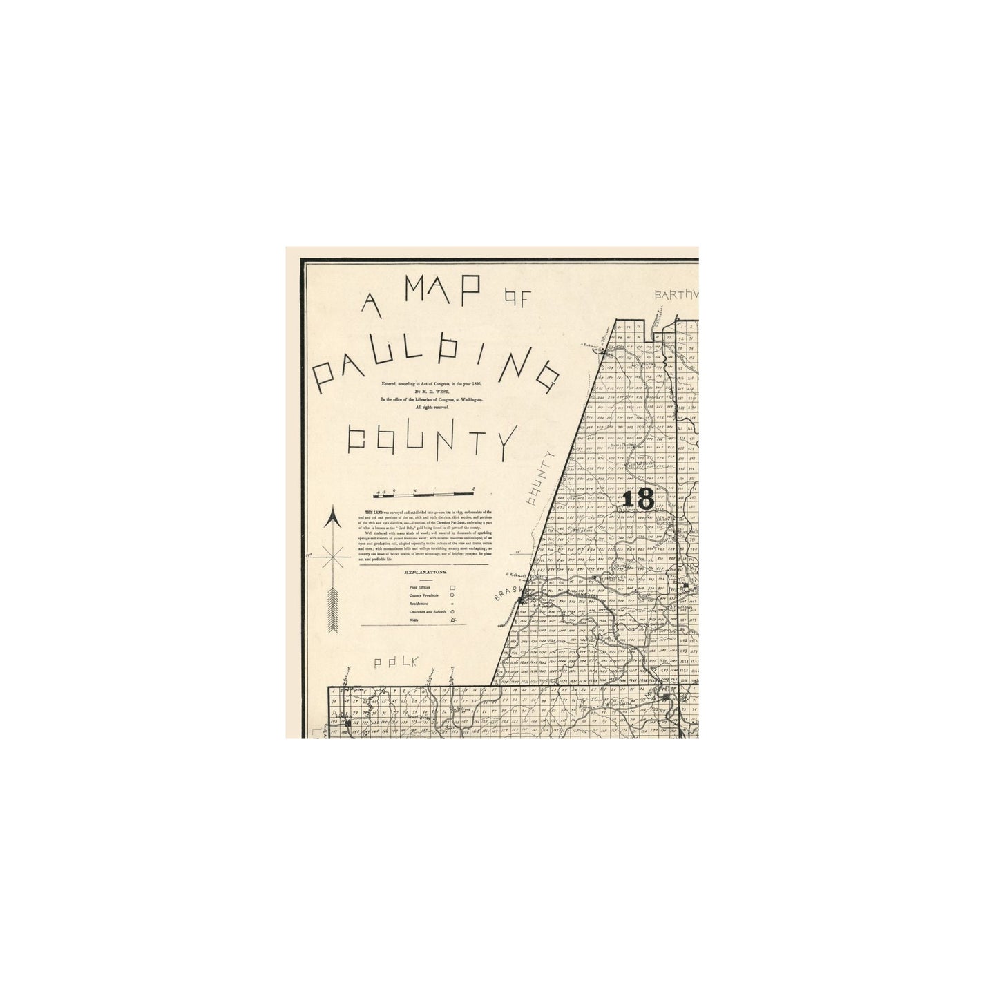 Historic County Map - Paulding County Georgia - West 1896 - 23 x 27.42 ...