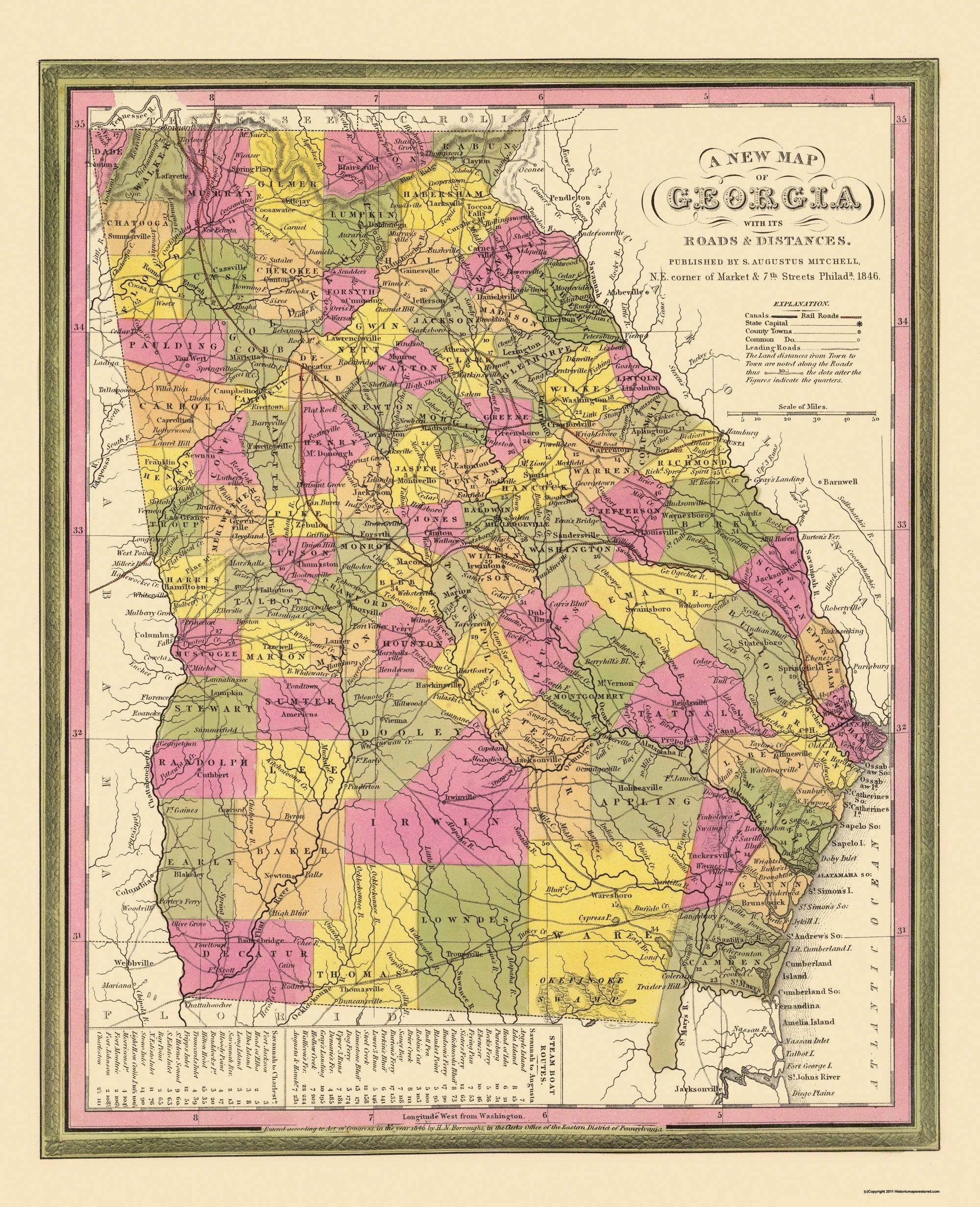 Historic State Map - Georgia - Mitchell 1846 - 23 x 28.31 - Vintage Wa ...