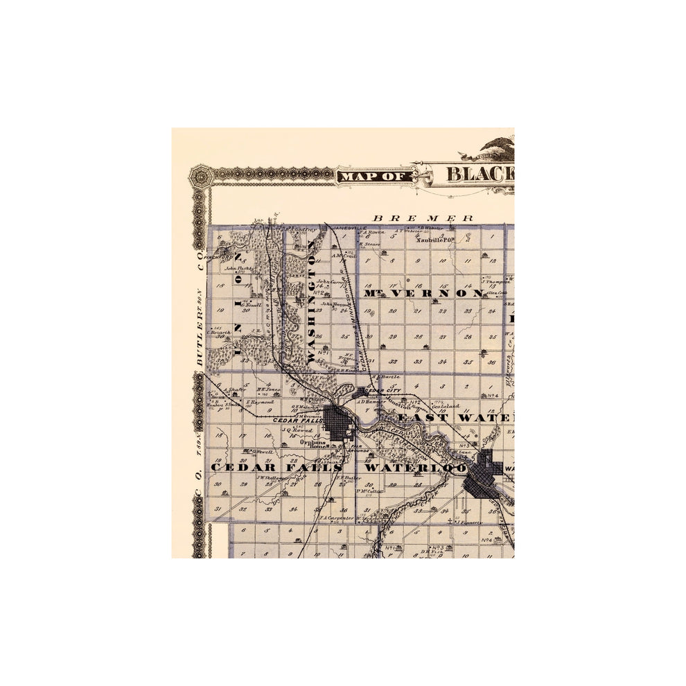 Historic County Map - Black Hawk County Iowa - Shober 1874 - 23 x 28.9 ...