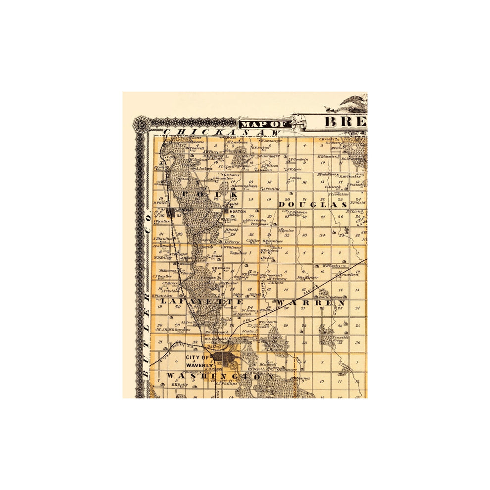Historic County Map - Bremer County Iowa - Andreas 1874 - 23 x 28.80 ...