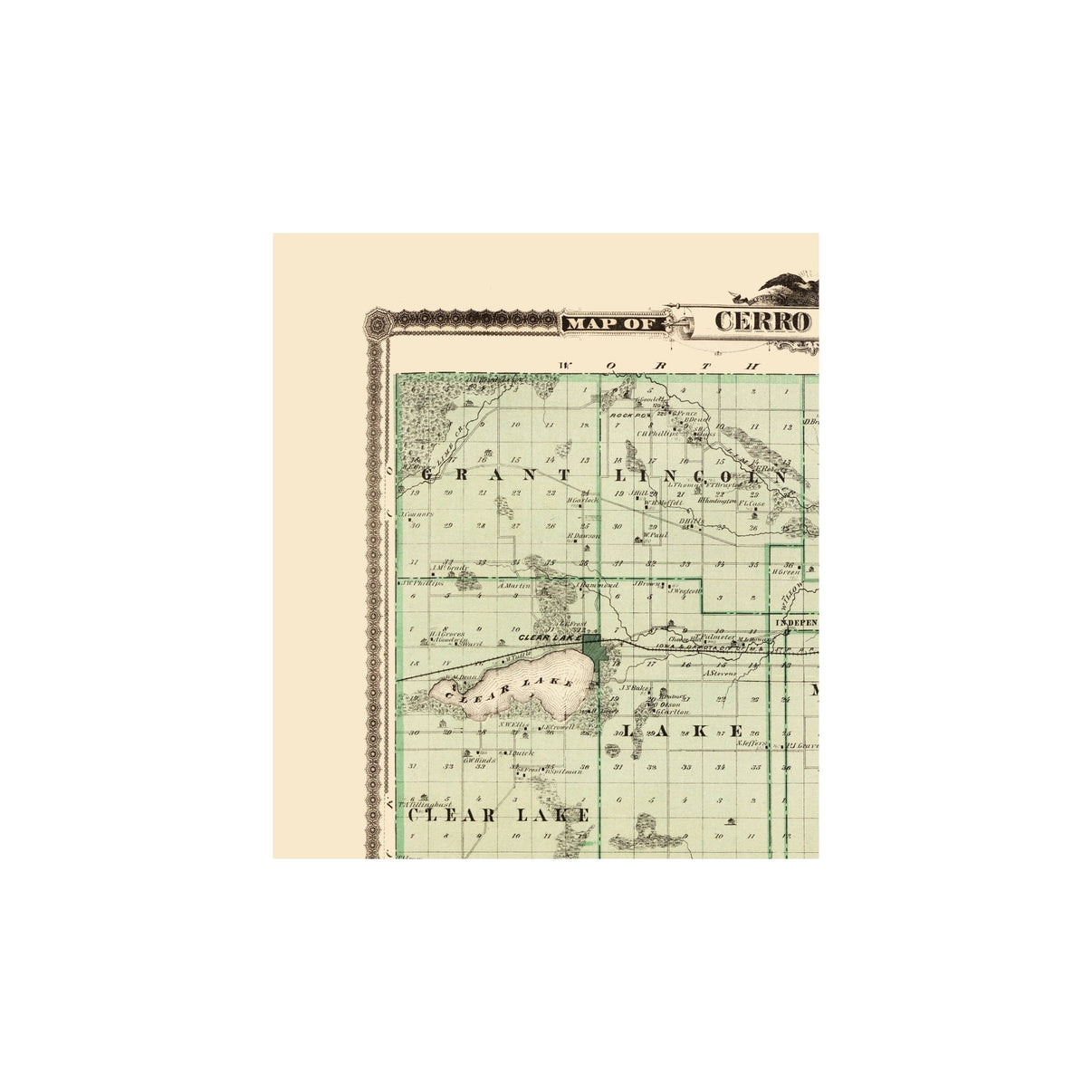 Historic County Map - Cerro Gordo County Iowa - Andreas 1874 - 23 x 26 ...