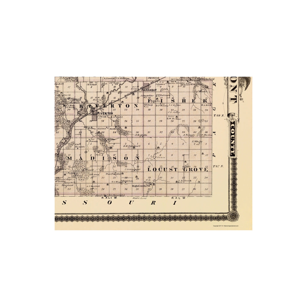 Historic County Map - Fremont County Iowa - Andreas 1875 - 23 x 29.62 ...