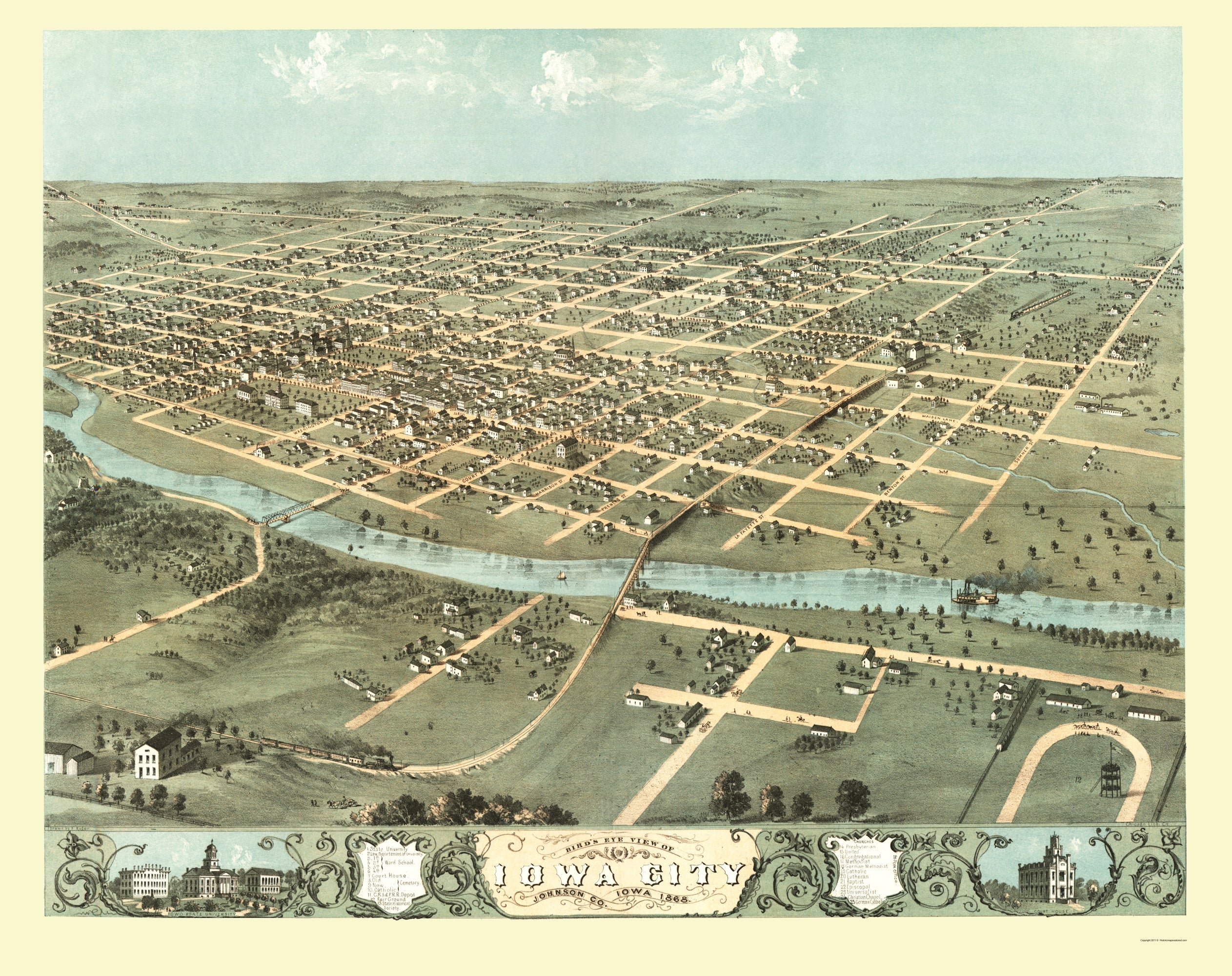 Historic Panoramic View - Iowa City Iowa - Ruger 1868 - 23 x 29.04 - V ...