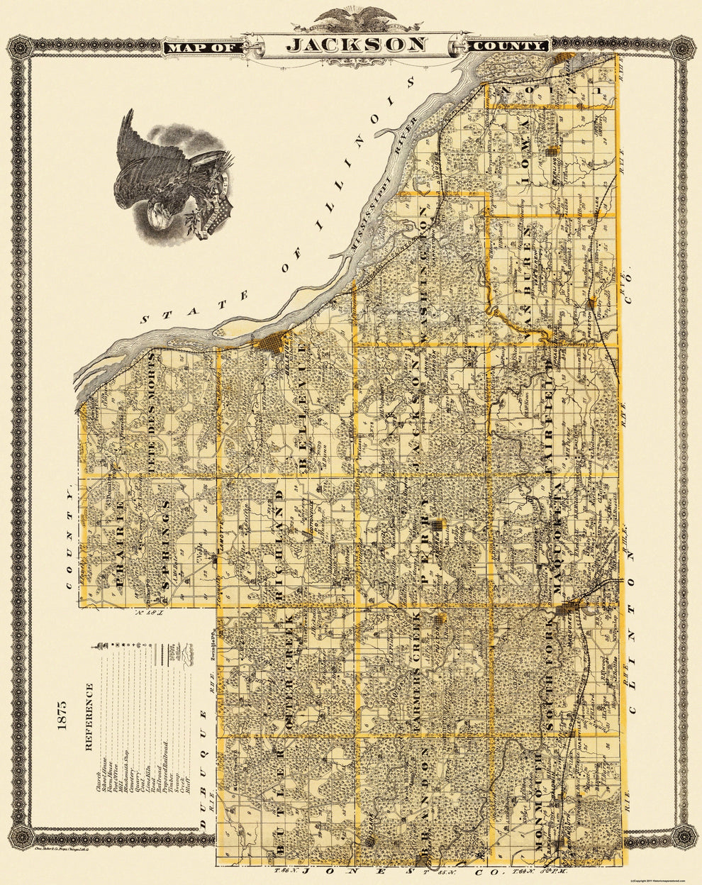 Historic County Map - Jackson County Iowa - Shober 1875 - Vintage Wall ...