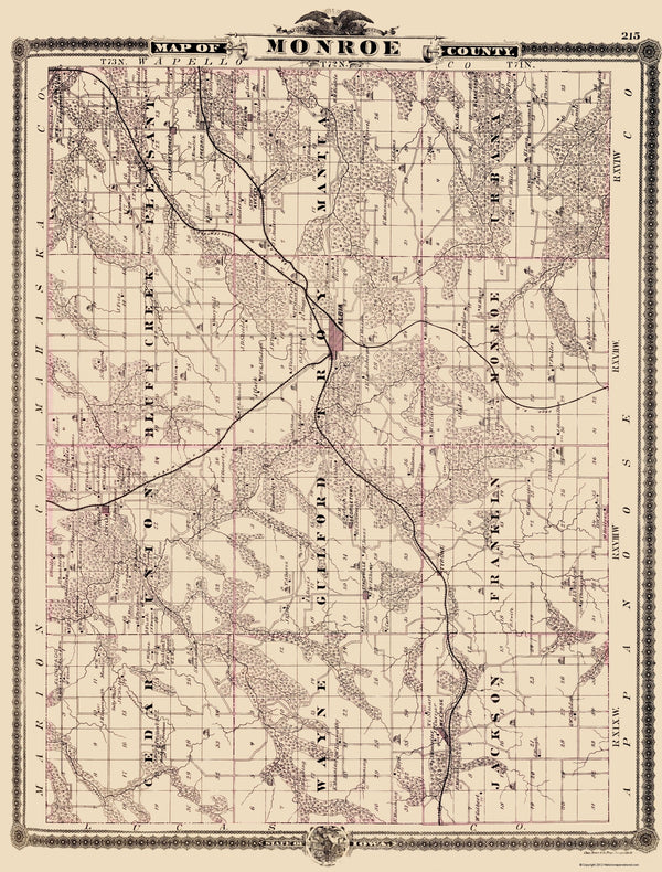 Historic County Map - Monroe County Iowa - Shober 1875 - Vintage Wall ...