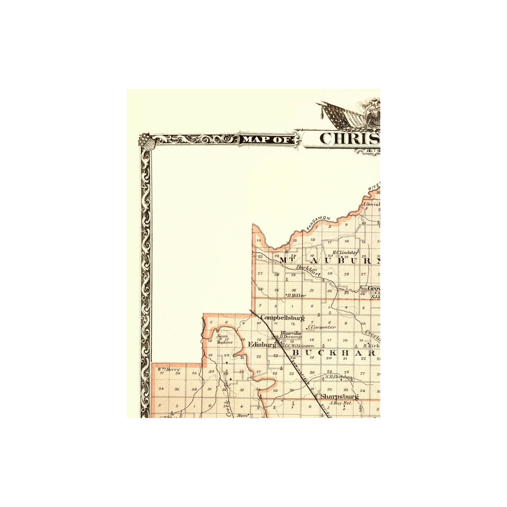 Historic County Map - Christian County Illinois - Warner 1876 - 23 x 2 ...