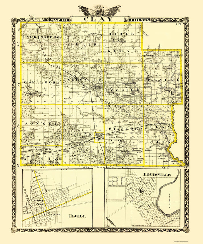 Historic County Map - Clay County Illinois - Warner 1870 - Vintage Wal ...