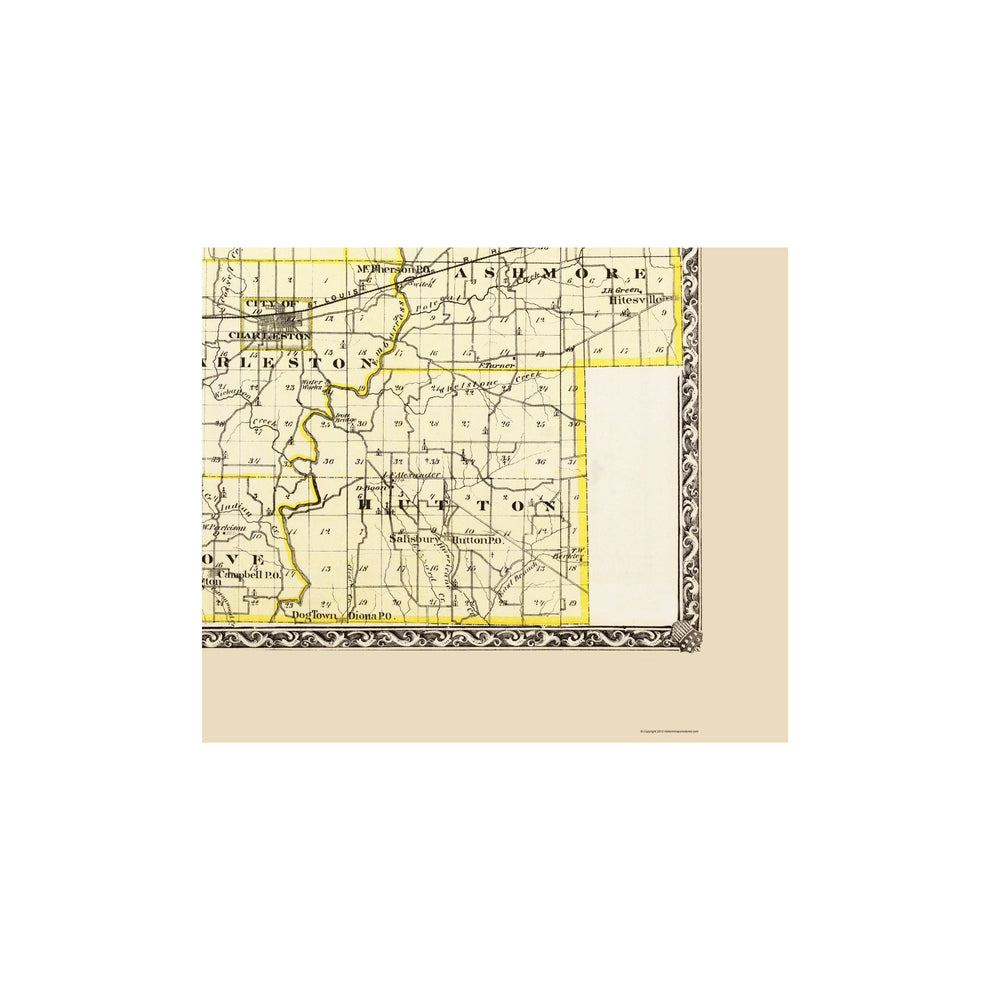 Historic County Map - Coles County Illinois - Warner 1876 - 23 x 27.23 ...