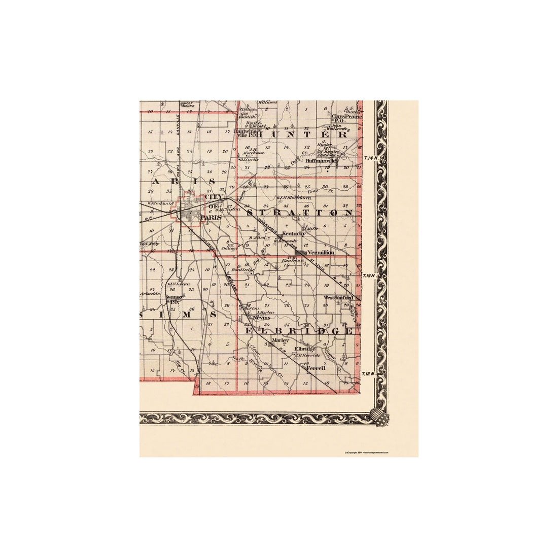 Historic County Map - Edgar County Illinois - Warner 1876 - 23 x 29.44 ...