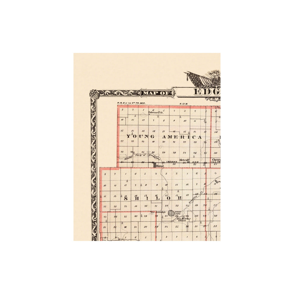 Historic County Map - Edgar County Illinois - Warner 1876 - 23 x 29.44 ...