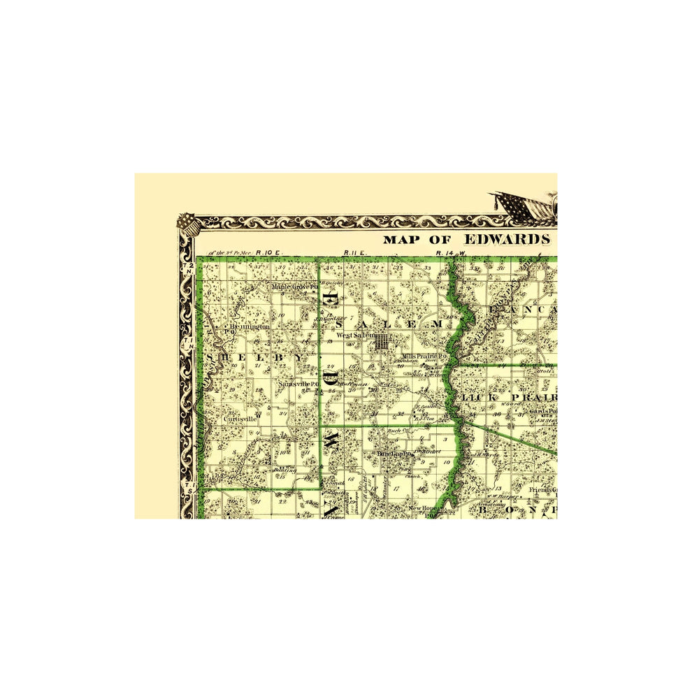 Historic County Map - Edwards Wabash Counties Illinois - Warner 1870 ...