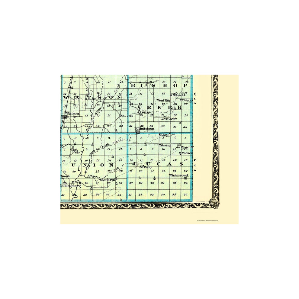 Historic County Map - Effingham County Illinois - Warner 1870 - 23 x 2 ...